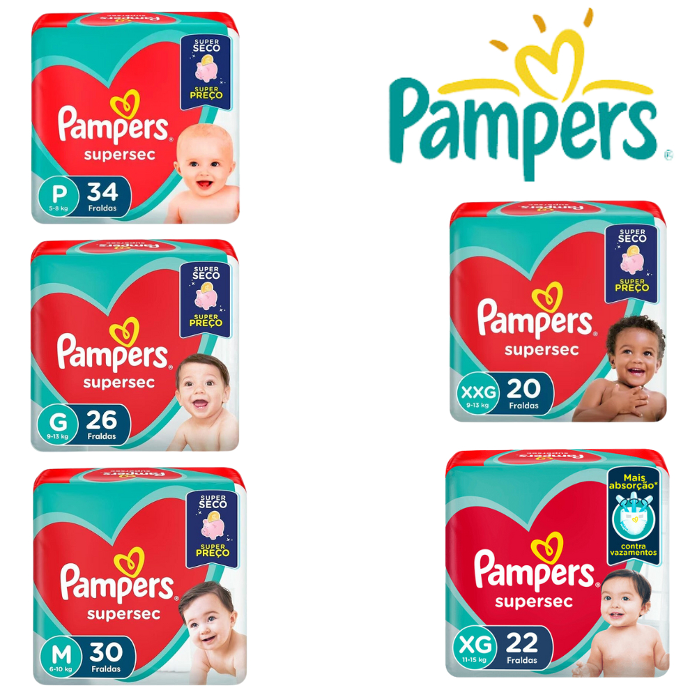 Fralda Pampers Super Sec - P, M, G, XG, XXG - Pacote JUMBO | Shopee Brasil