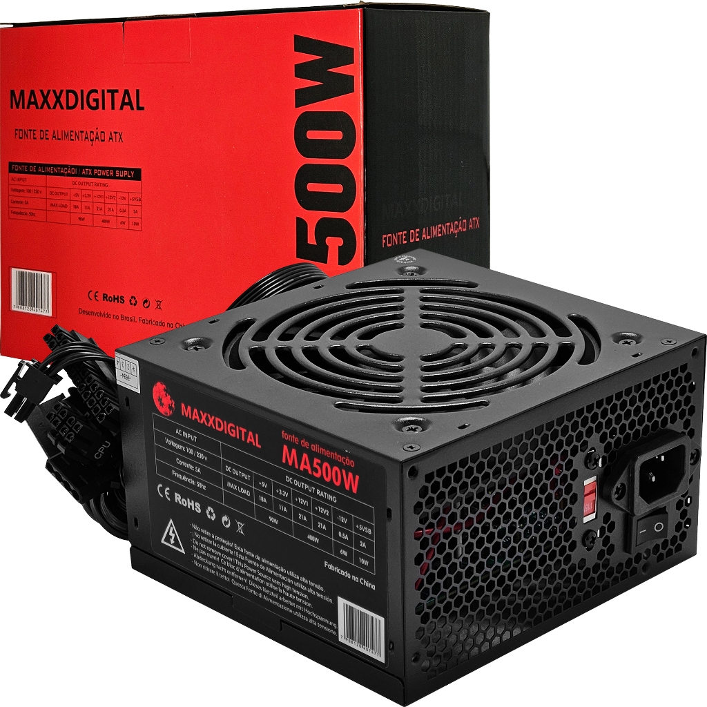 Fonte De Alimentação 500W PC Gamer Bivolt Maxxdigital Computador ...