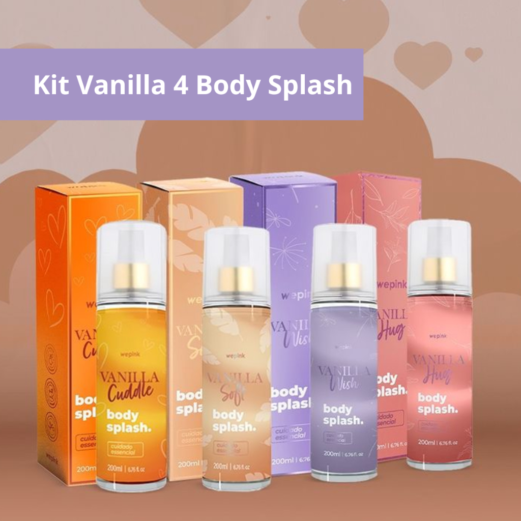 Kit com 4 Body Splash Vanilla Wish Cuddle Soft e Hug 200 ml Cada Wepink | Shopee Brasil