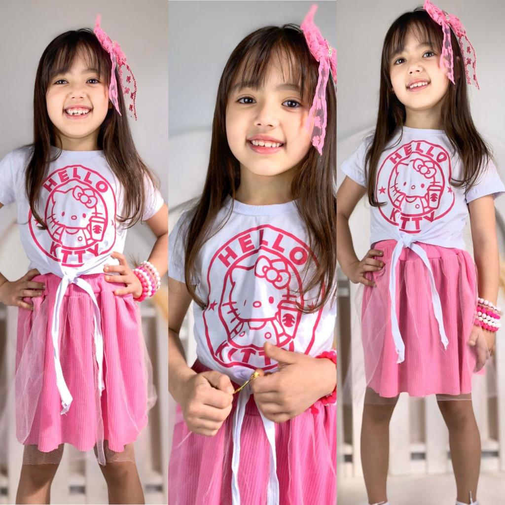 Roupa Hello Kitty Infantil Camisa e Bermuda Kit 2 Peças | Shopee Brasil