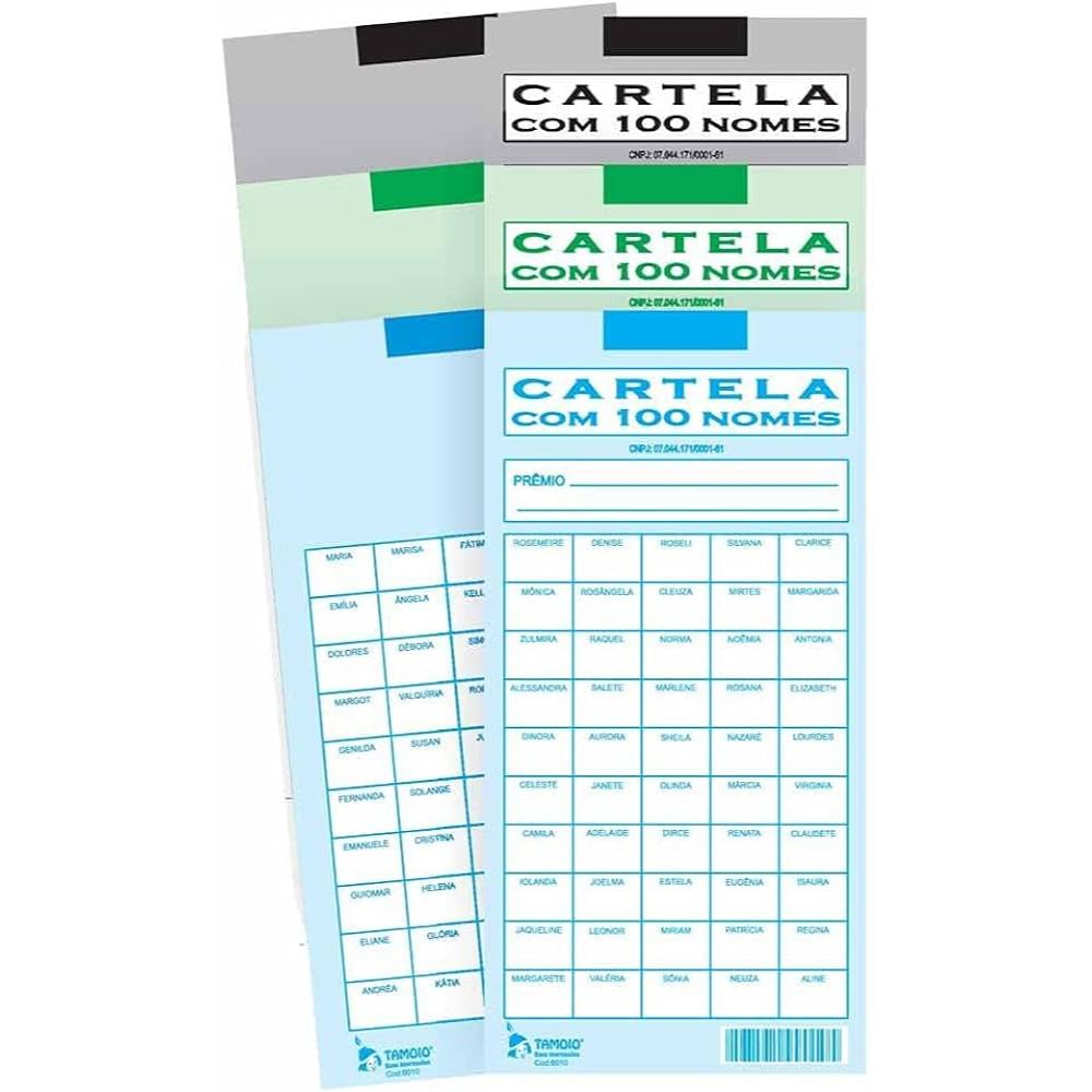 Cartela De Rifa Com 100 Nomes Pacote Com 50 Cartelas | Shopee Brasil