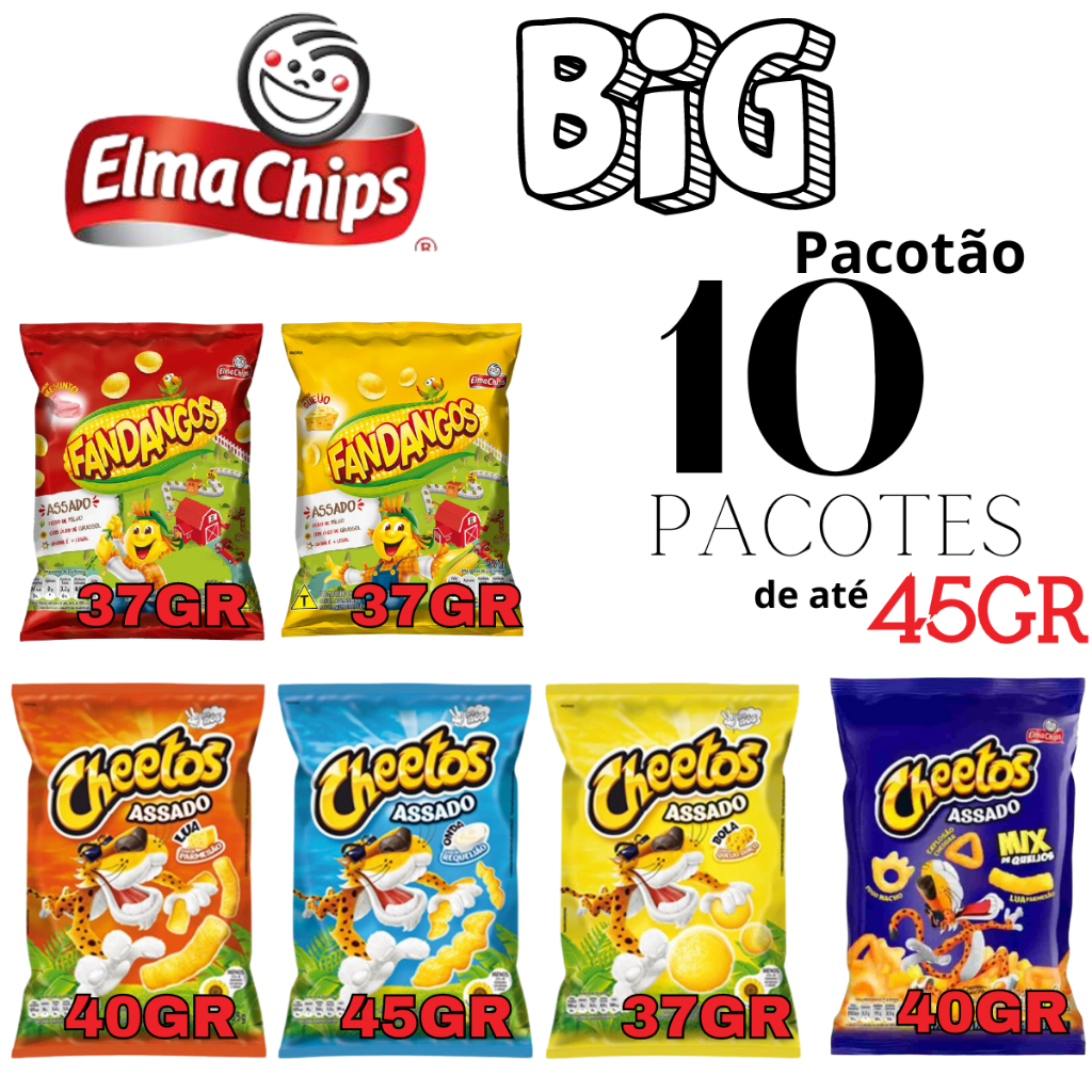 10 Salgadinhos Elma Chips 37gr, 40gr, 41gr e 45gr Cheetos Onda, Lua, Bola e Fandangos | Shopee ...