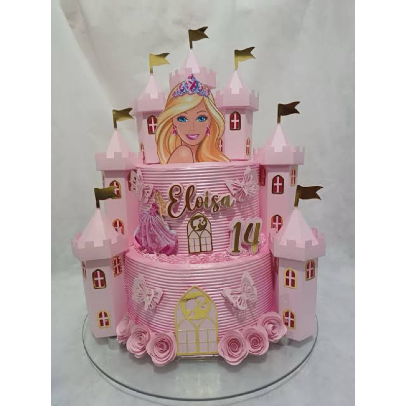 topper topo de bolo castelo torres 3d da Barbie nome idade ...