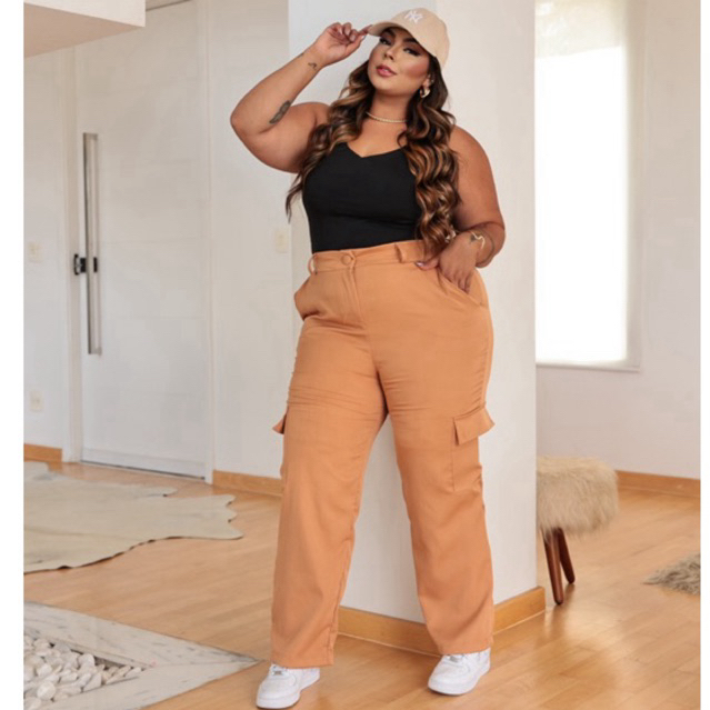 CALÇA CARGO FEMININA ALFAIATARIA PLUS SIZE | Shopee Brasil