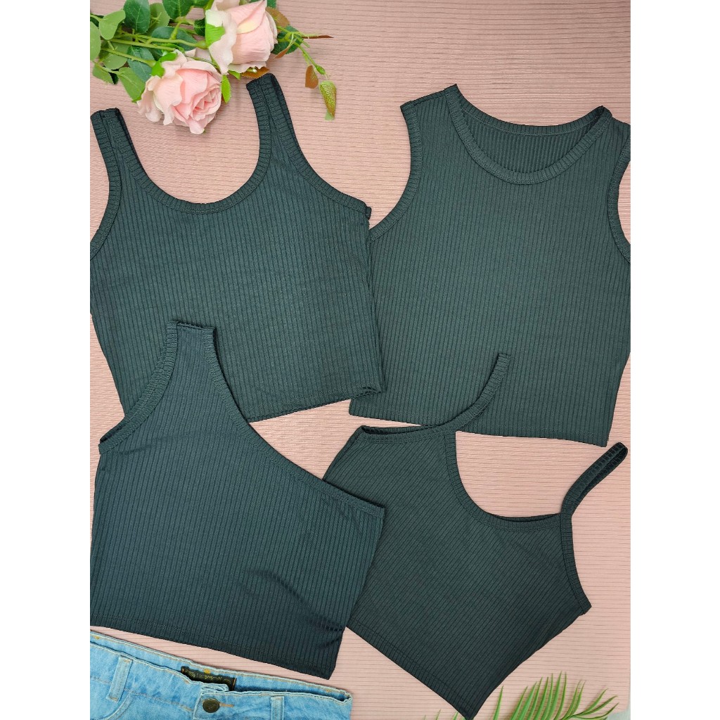 KIT4 TOPS E Croppeds Simples básico malha canelada lisos | Shopee Brasil