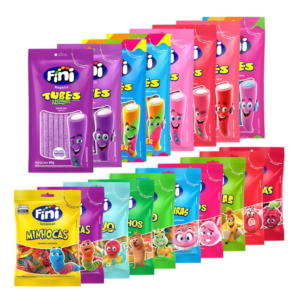 Bala Fini Sabores 80g Bala de Gelatina Tubes 90g FINI Guloseimas ...
