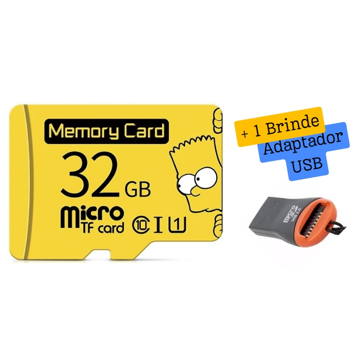 Cartão De Memória Bart Simpsons 32gb Micro SD Chip + Adaptador USB ...