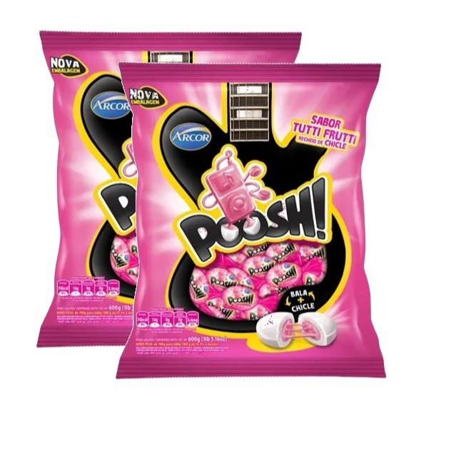 Bala Poosh Tutti-frutti 500g com Recheio de Chiclete Bala Dura Recheada ...