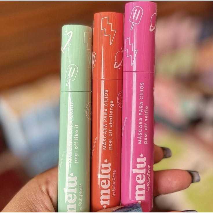 mascara de cilios da melu cores verde rosa e laranja rimel super ...