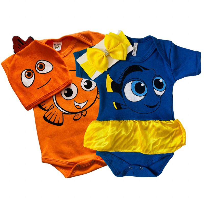 Body Bebê Nemo e Dory + Touca, Laço e tule Escolha a variação | Shopee ...