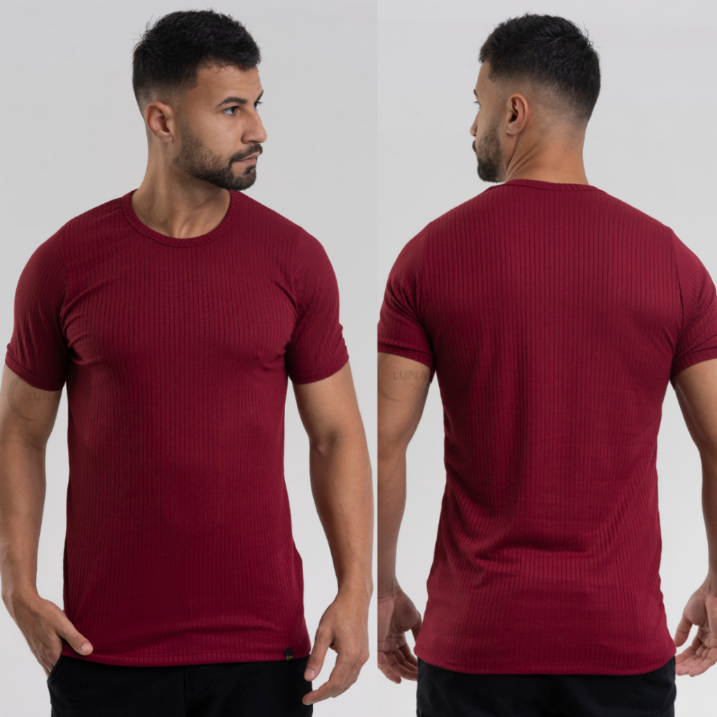 Camisetas LUNA Slim Fit Premium Blusas Masculinas Atemporal Canelado ...