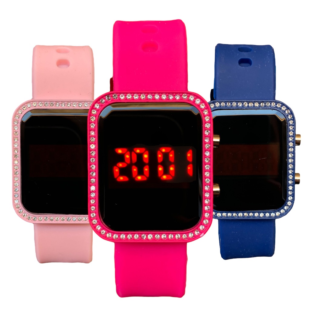 Relógio feminino digital com LED e strass cores Relogio quadrado para ...