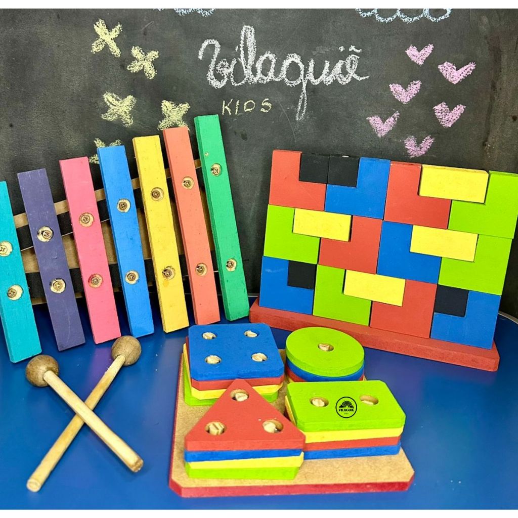 Kit Atividades 3 Brinquedos Pedagógicos Educativos Madeira MDF- Primeira Infância | Shopee Brasil