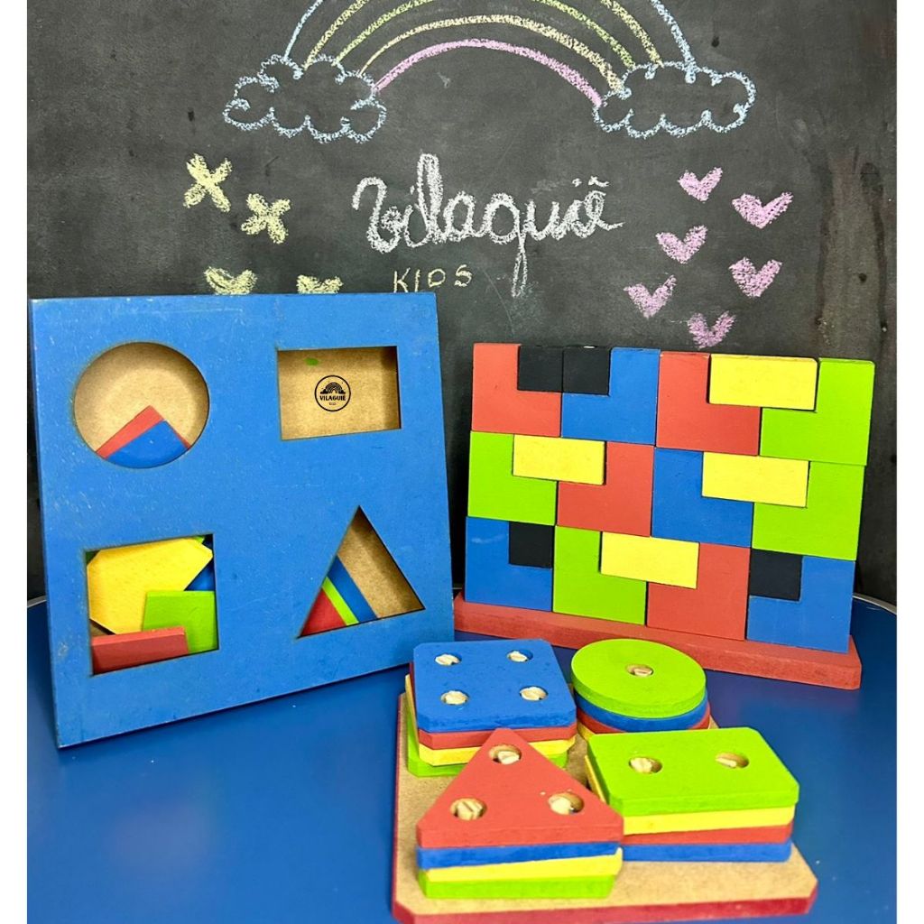 Kit Atividades 3 Brinquedos Pedagógicos Educativos Madeira MDF- Primeira Infância | Shopee Brasil