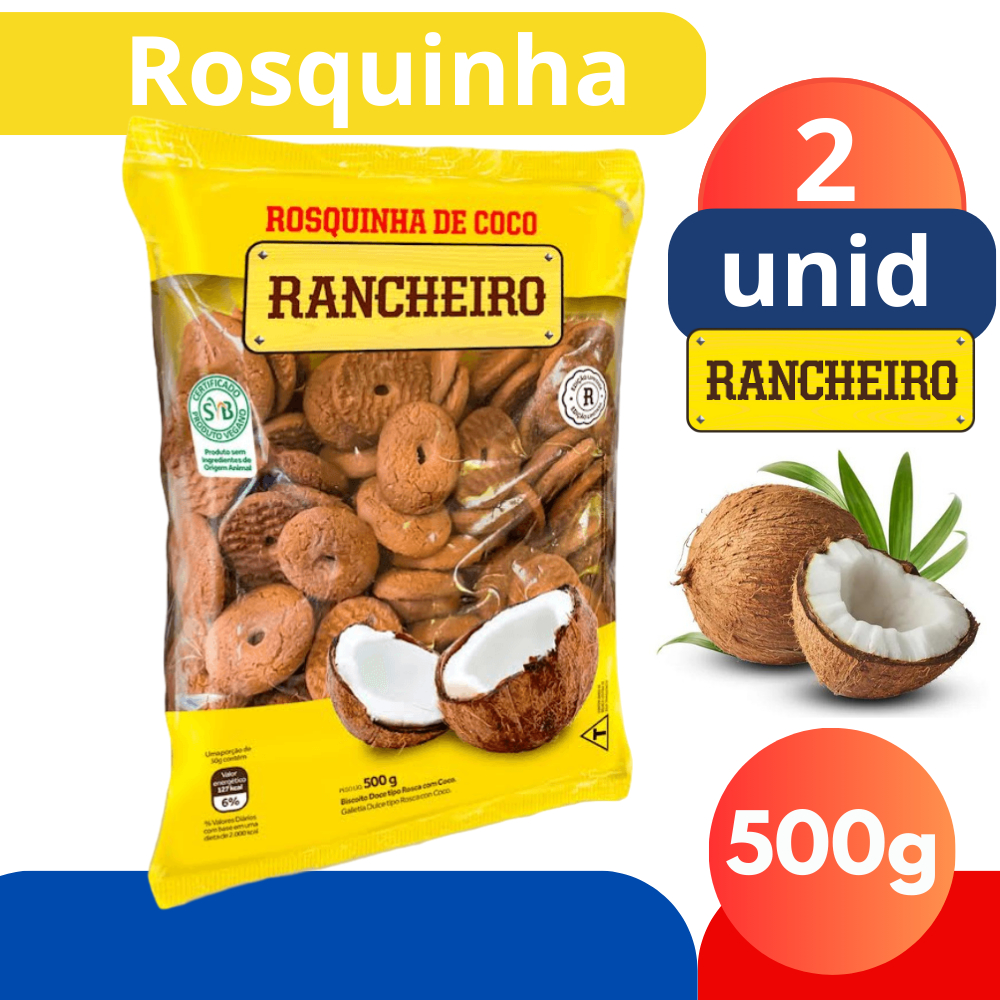Biscoito Rosquinha Sabor Coco Rancheiro 500g kit (2 unidades) | Shopee Brasil