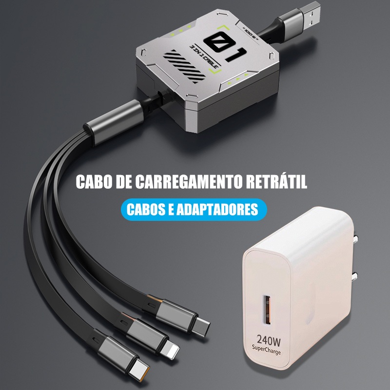 Carregador usb 3 em 1 Cabo de Carregamento Rápido Retrátil Para V8 Tipo C | Shopee Brasil