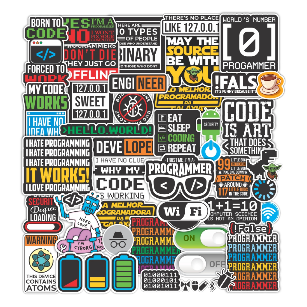 Kit 50 Adesivos Programador Hacker Geek Code Html Nerd 6cm | Shopee Brasil