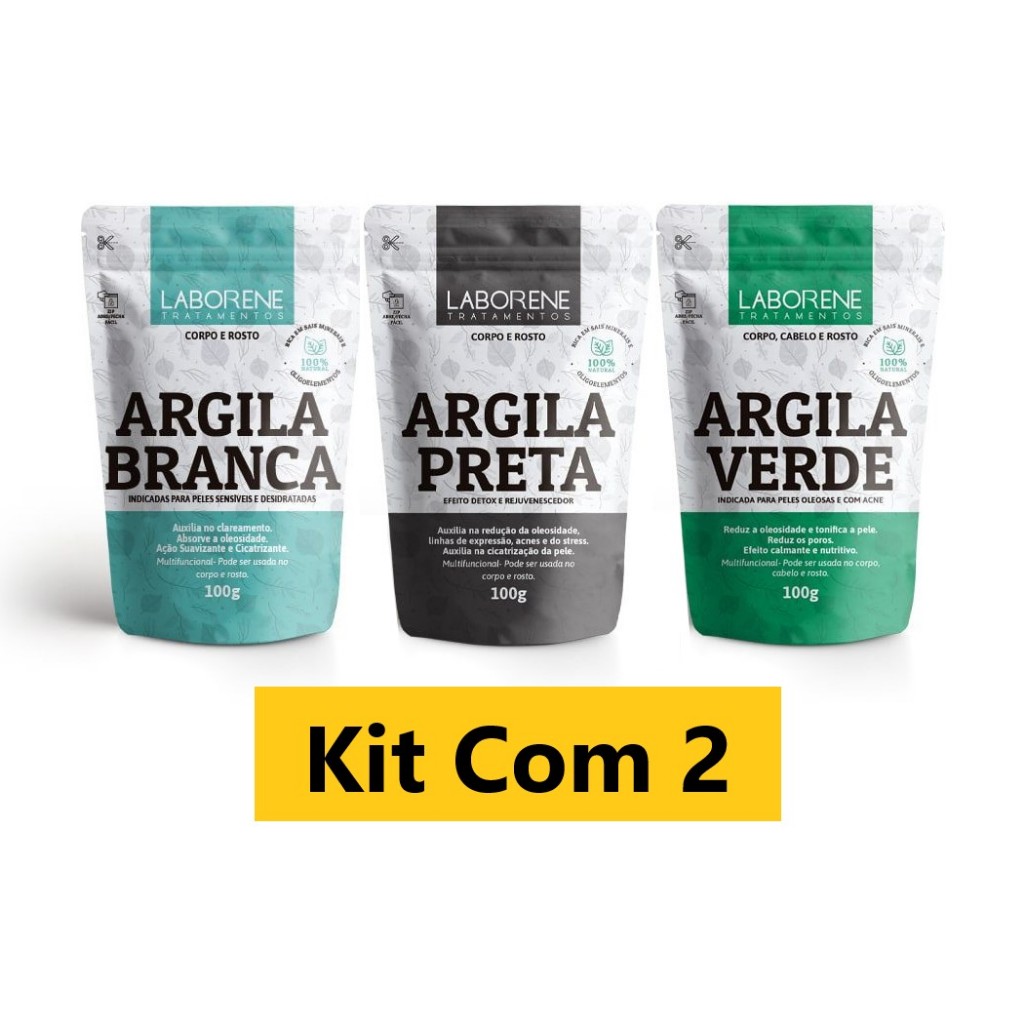 LABORENE Kit 2 Unidades Argila em Pó Para Rosto, Corpo e Cabelo 100g ...