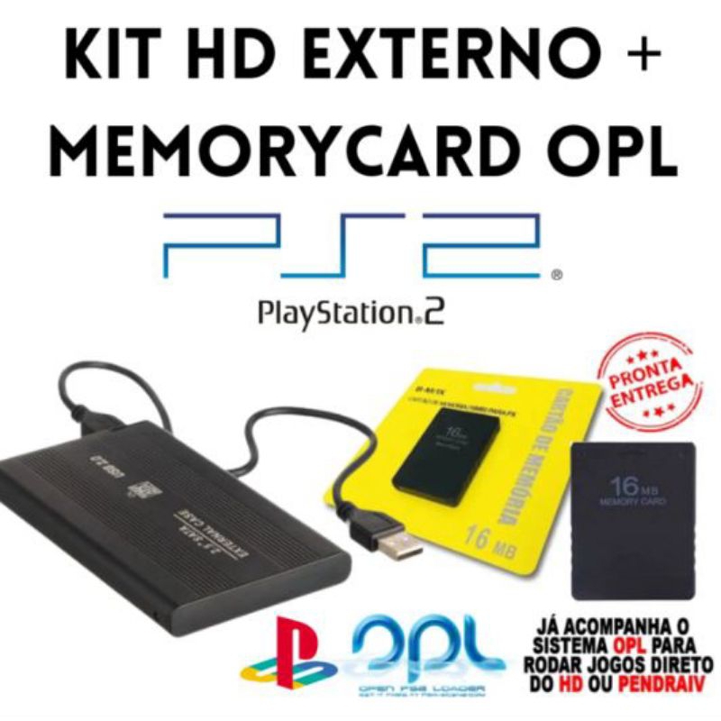 Ps2 Hd Externo de 320 gb Ps2 lotado de Jogos + memory card com sistema opl instalado atualizado ...