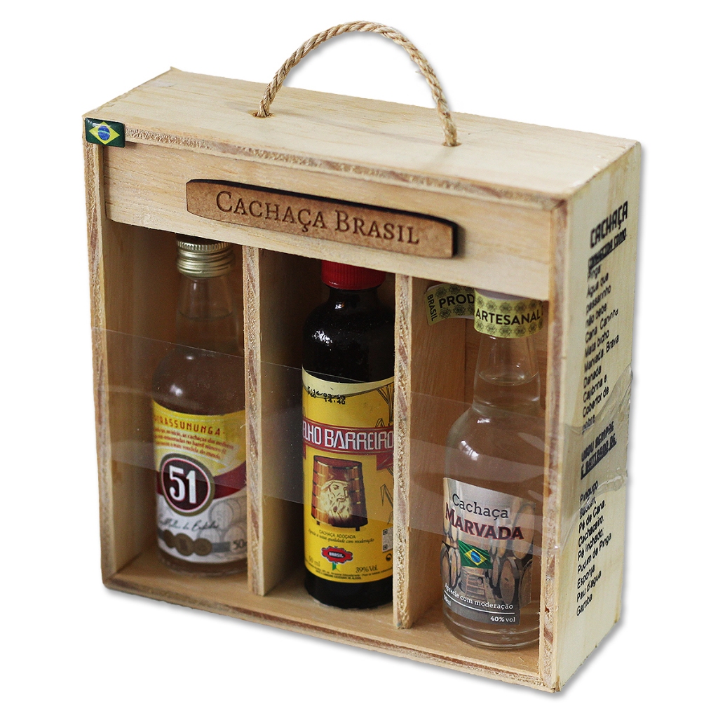 Kit 3 Cachaças do Brasil na Caixa Velho Barreiro 51 Marvada | Shopee Brasil