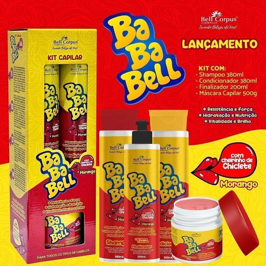 Kit Capilar BabaBell Babalu (MORANGO) Lançamento Bell Corpus (Cheirinho ...