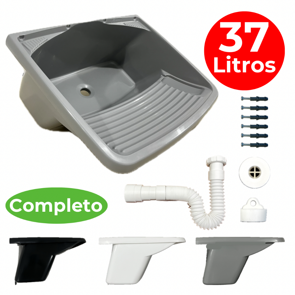 Tanque 37 Litros Preto Grande Completo com Ralo Tanquinho Lavar Roupas ...