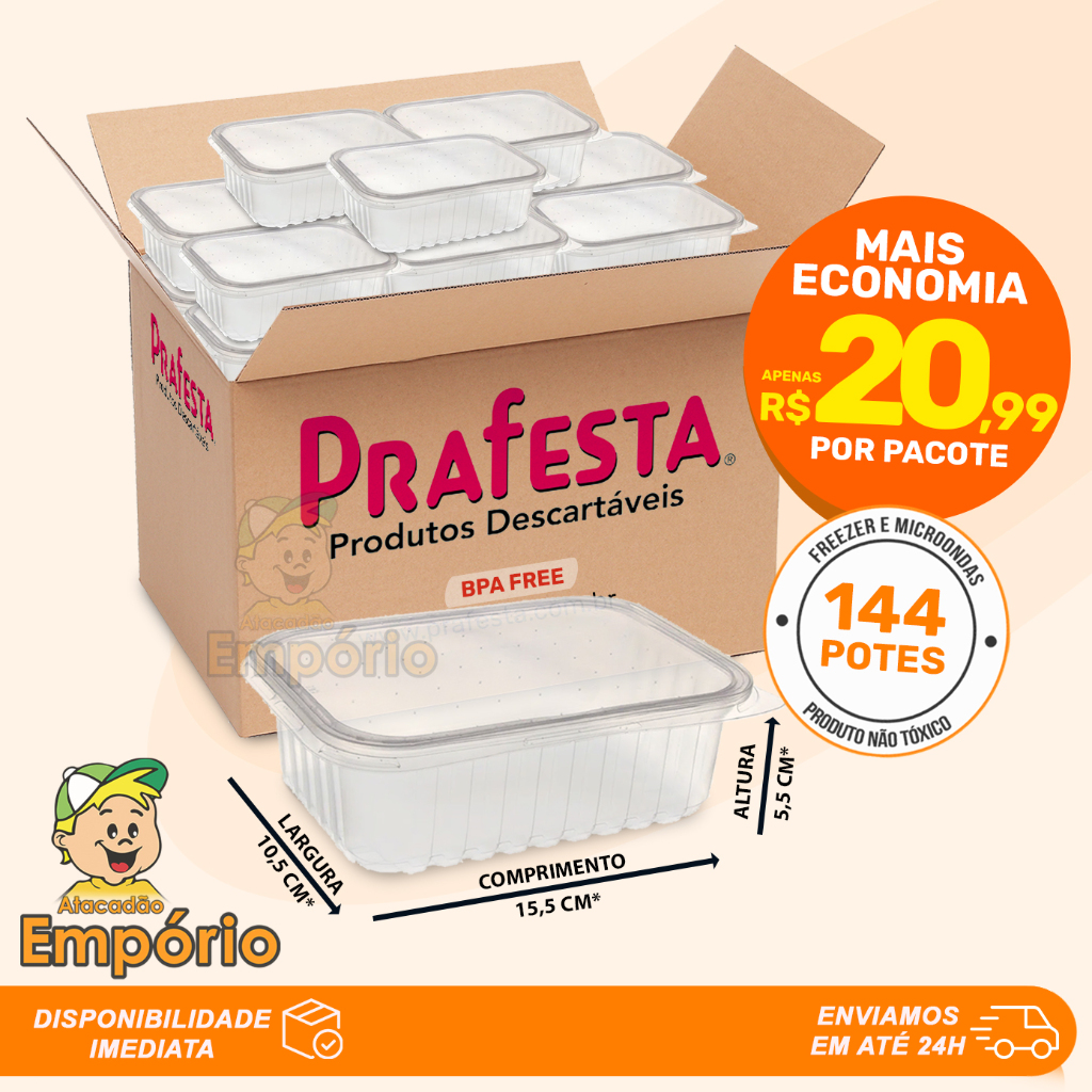 144 Un Pote Marmita Fitness Descartável 500ml Retangular Freezer e Microondas PraFesta | Shopee ...