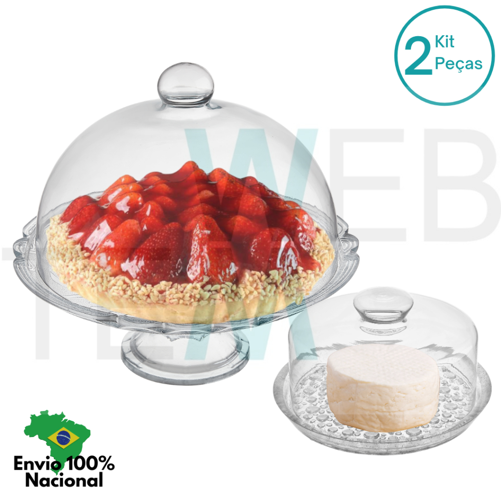 Kit Boleira com Pé Lírio Prato 32cm para Bolo e Queijeira Porta Queijos ...