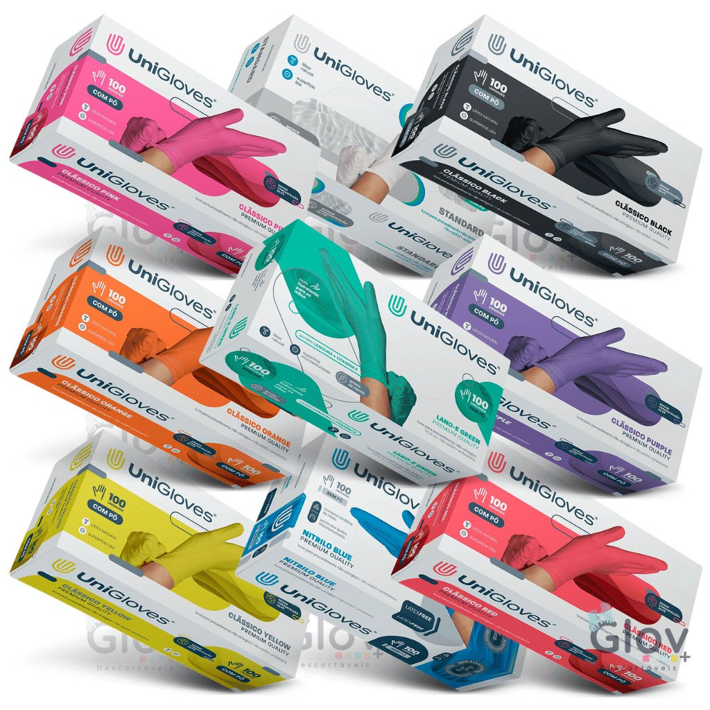 Luva Descartável Látex UniGloves Caixa C/ 100 Unidades Com Pó De ...