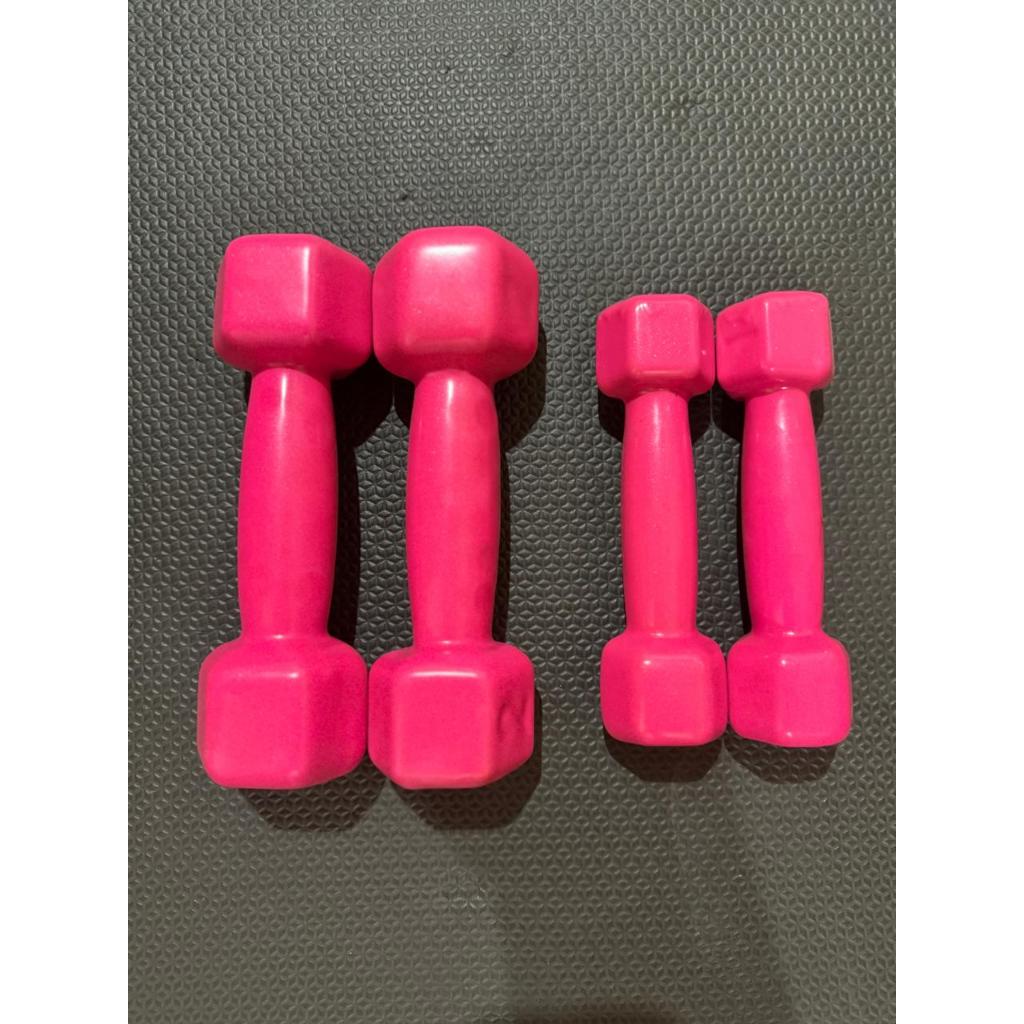 kit de treino par de halteres sextavado 1kg + 2kg rosa sextavado (6kg total) | Shopee Brasil