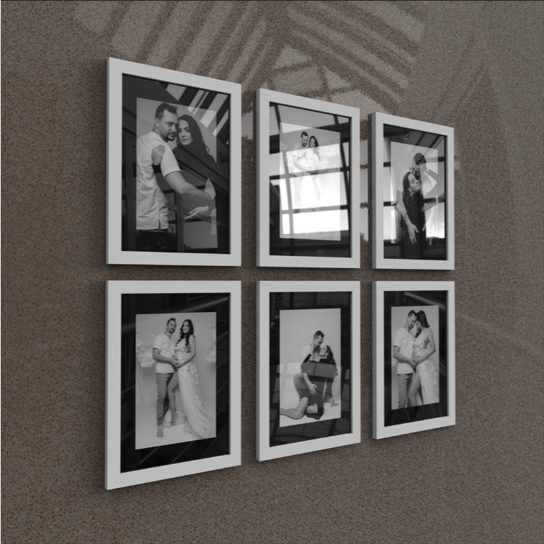 Kit 6 quadros decorativo moldura fotográfica 15x21 cm com paspatur ...