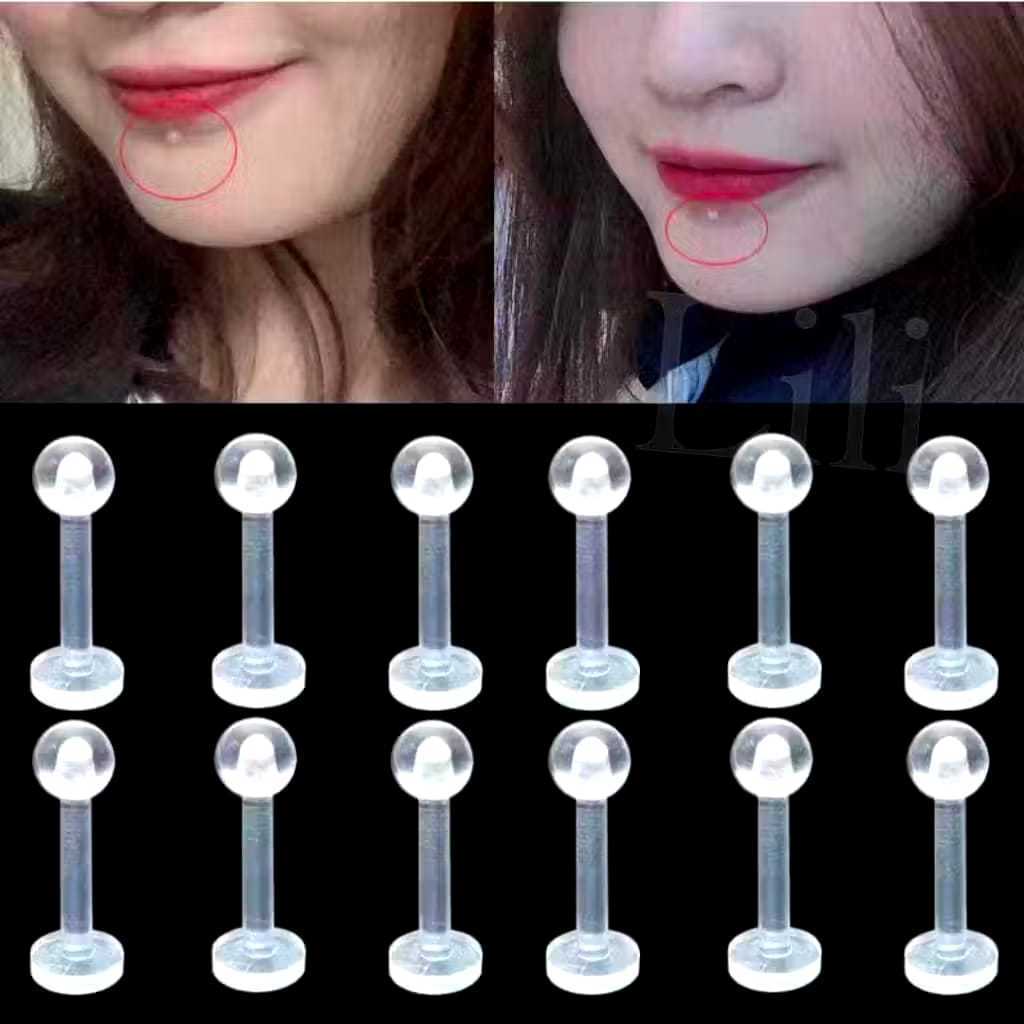 Kit 5 Piercing Labret Tragus Medusa Transparente 8mm Silicone Flexíveis ...