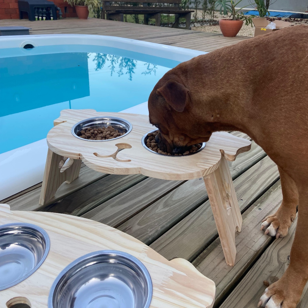 Comedouro Elevado Para Cachorro E Gato Com Duas Tigelas DE Inox 3 ...