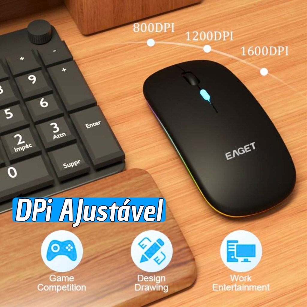 Kit Mouse Sem Fio Wireless Recarregavel 2,4 Ghz Led RGB Home Office ...