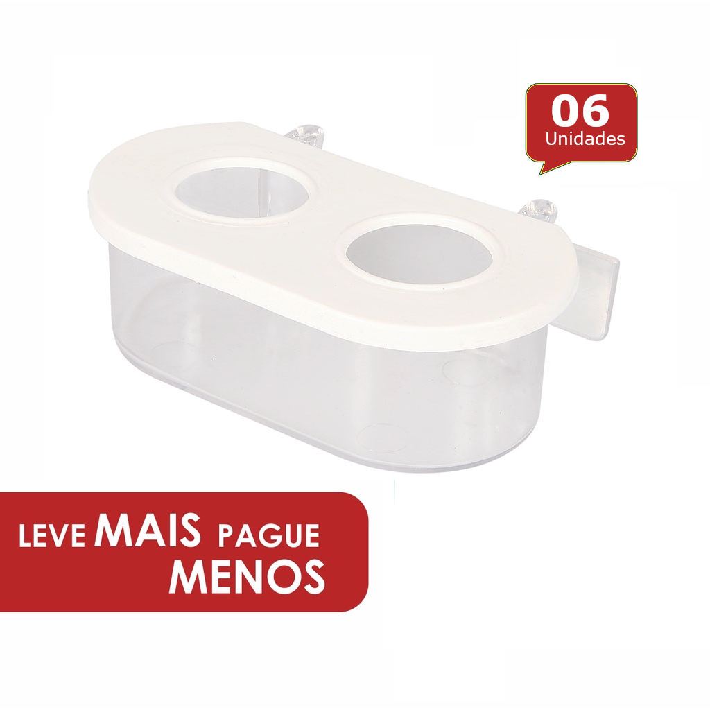 KIT 6 Comedouro Para Pássaros de Gaiola Oval Grande 2 Furos com Gancho ...