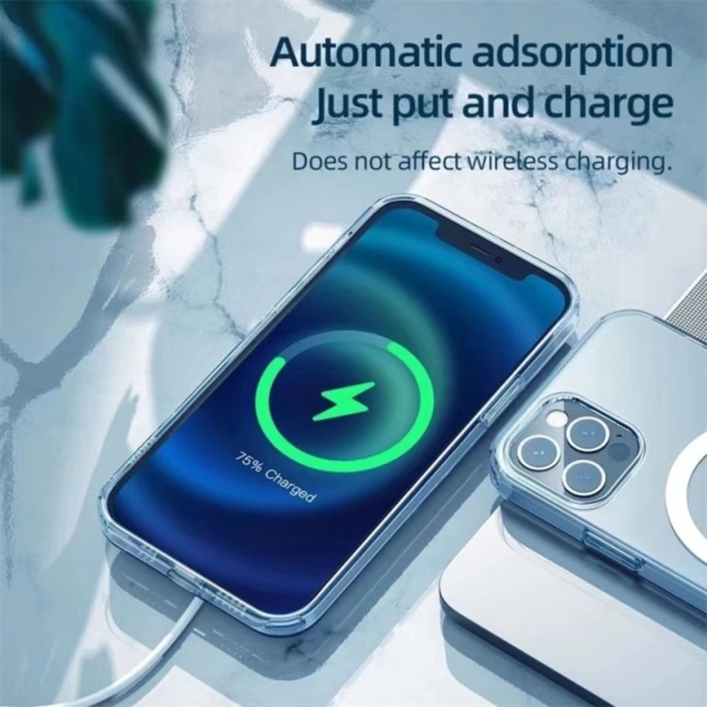 Capa Capinha Transparente Magnética Anti Impacto TPU PC Case Para IPhone 11 12 13 14 15 16 Pro ...