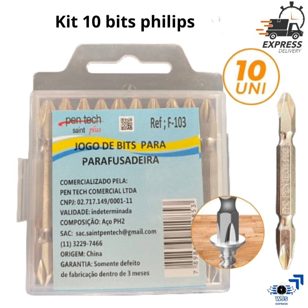 JOGO BITS PHILIPS Ph2 PARAFUSADEIRA 65mm 10 PEÇAS Imã Potente | Shopee ...