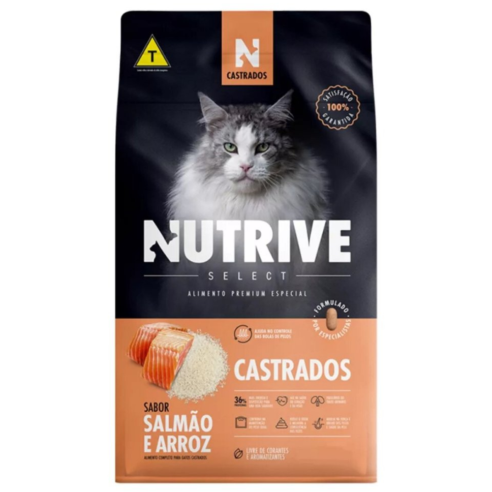 Ração Nutrive Para Gatos Adultos Castrados Sabor Salmão E Arroz - 10,1 ...