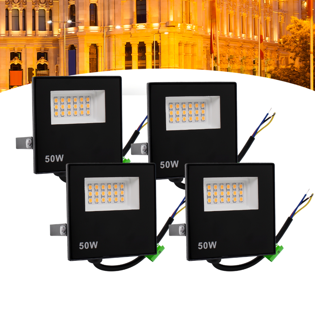 Kit 4 Refletor Led 50w Holofote Bivolt Prova D'água Luz Branco Quente 3000k | Shopee Brasil