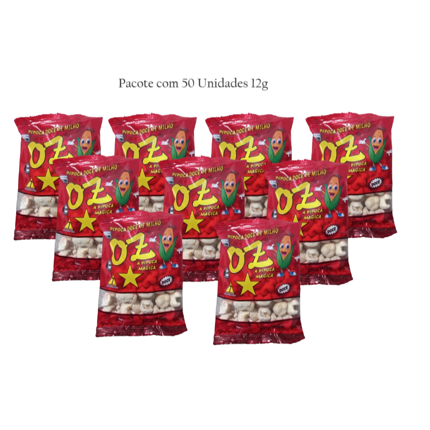 Pacote c/50 unidades de Pipoca Doce de Milho OZ - 12g | Shopee Brasil