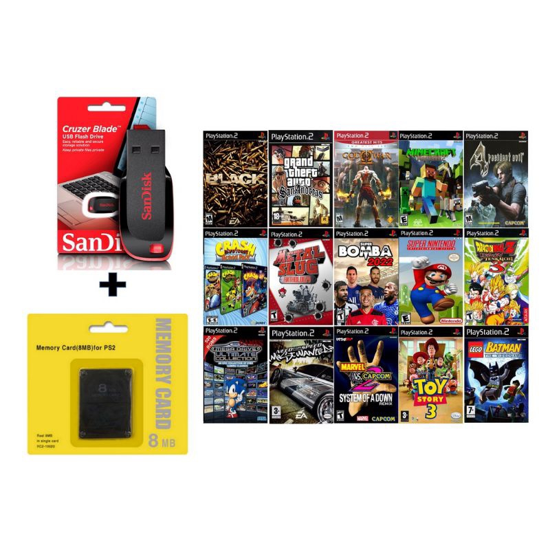 kit opl completo original pendrive de jogo + Memory card com opl ...