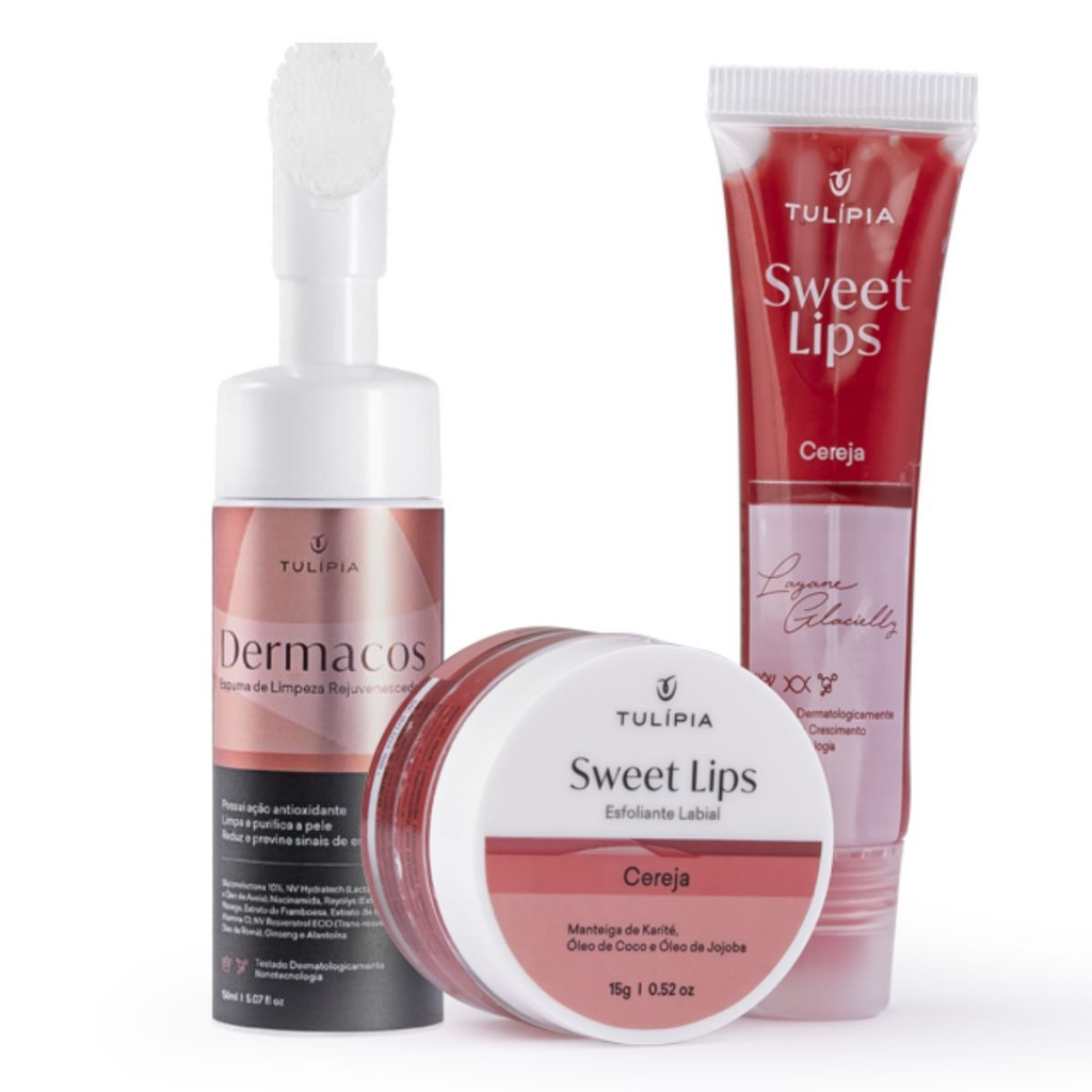 Kit Labial Hidragloss Esfoliante + Gloss Sweet Lips Cereja + Espuma ...