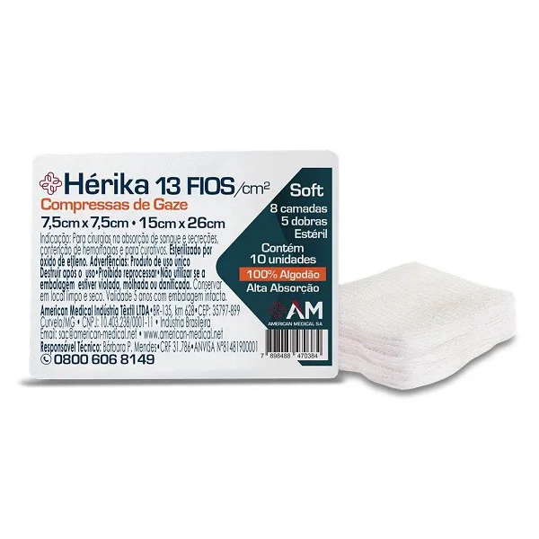 COMPRESSA HERIKA 13 FIOS 15X26 ESTERIL SOFT - AMED (PACOTE COM 5 ...