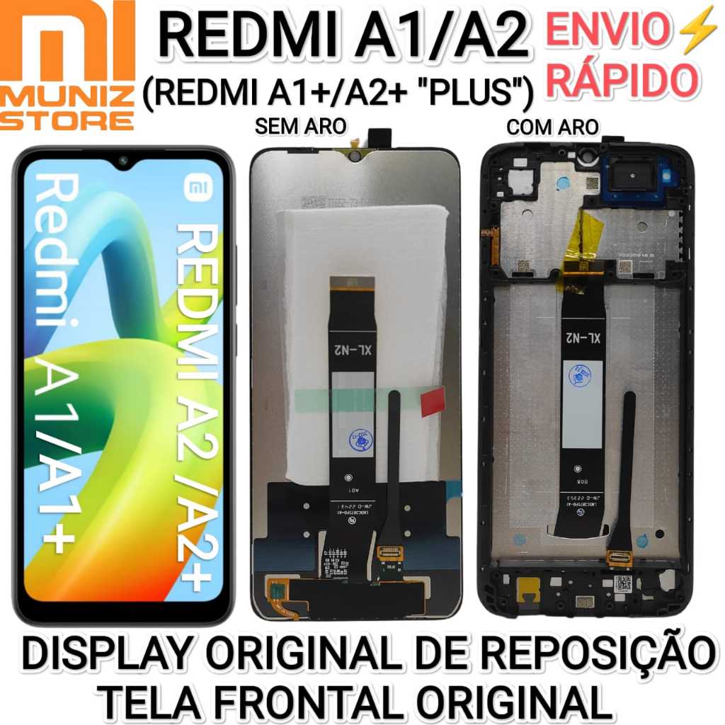 Tela Redmi A1/A2/ A1 +/A2 Plus Frontal LCD IPS Display Com Moldura ou Sem Aro 100% Original ...
