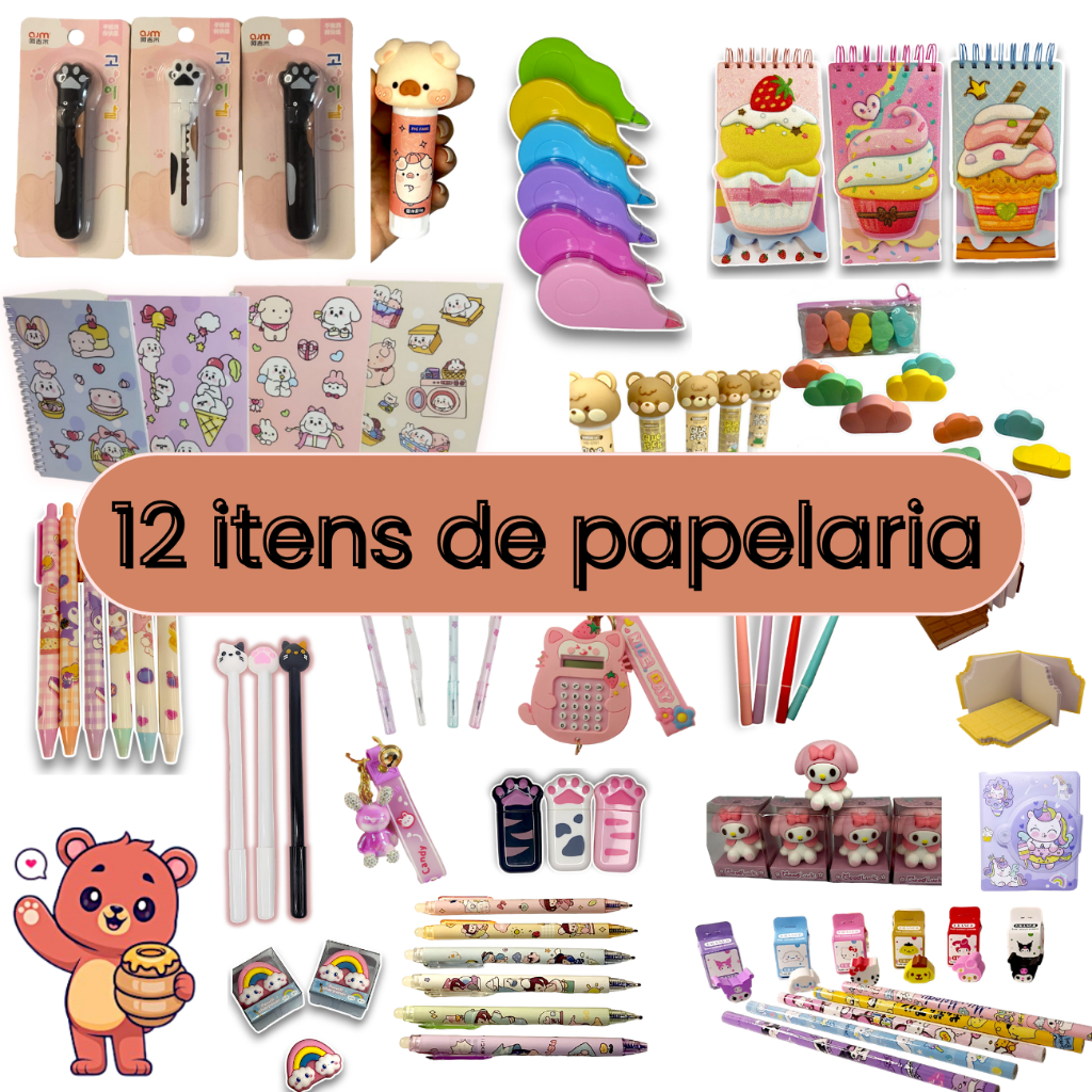 Papelaria Fofa Kawaii Kit 12 Itens Criativos | Shopee Brasil