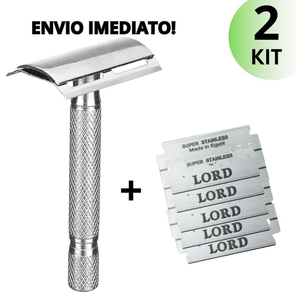 Kit Aparelho de Barbear + 6 Laminas Barbeador Metal Recarregável Com ...