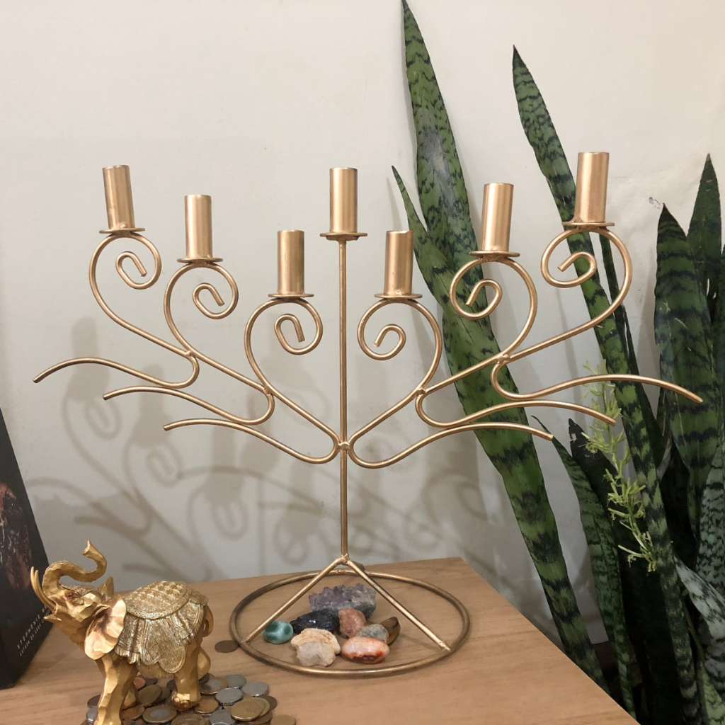 Castiçal Menorah Candelabro em Ferro Artesanal Feito à Mão Porta Velas ...