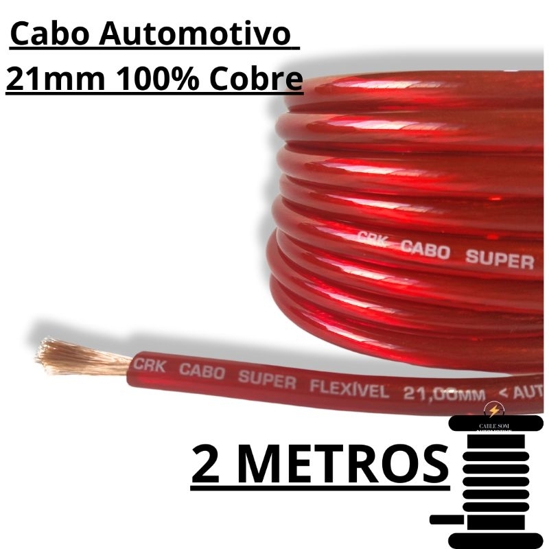 Cabo bateria 21mm 2 metros Cobre Automotivo 100% Cobre Bitola 21,00mm ...