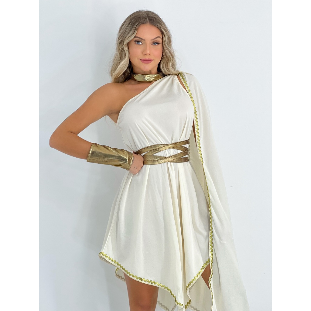 Deusa Grega Fantasia Feminina Adulto Grécia Bege Festa Luxo | Shopee Brasil