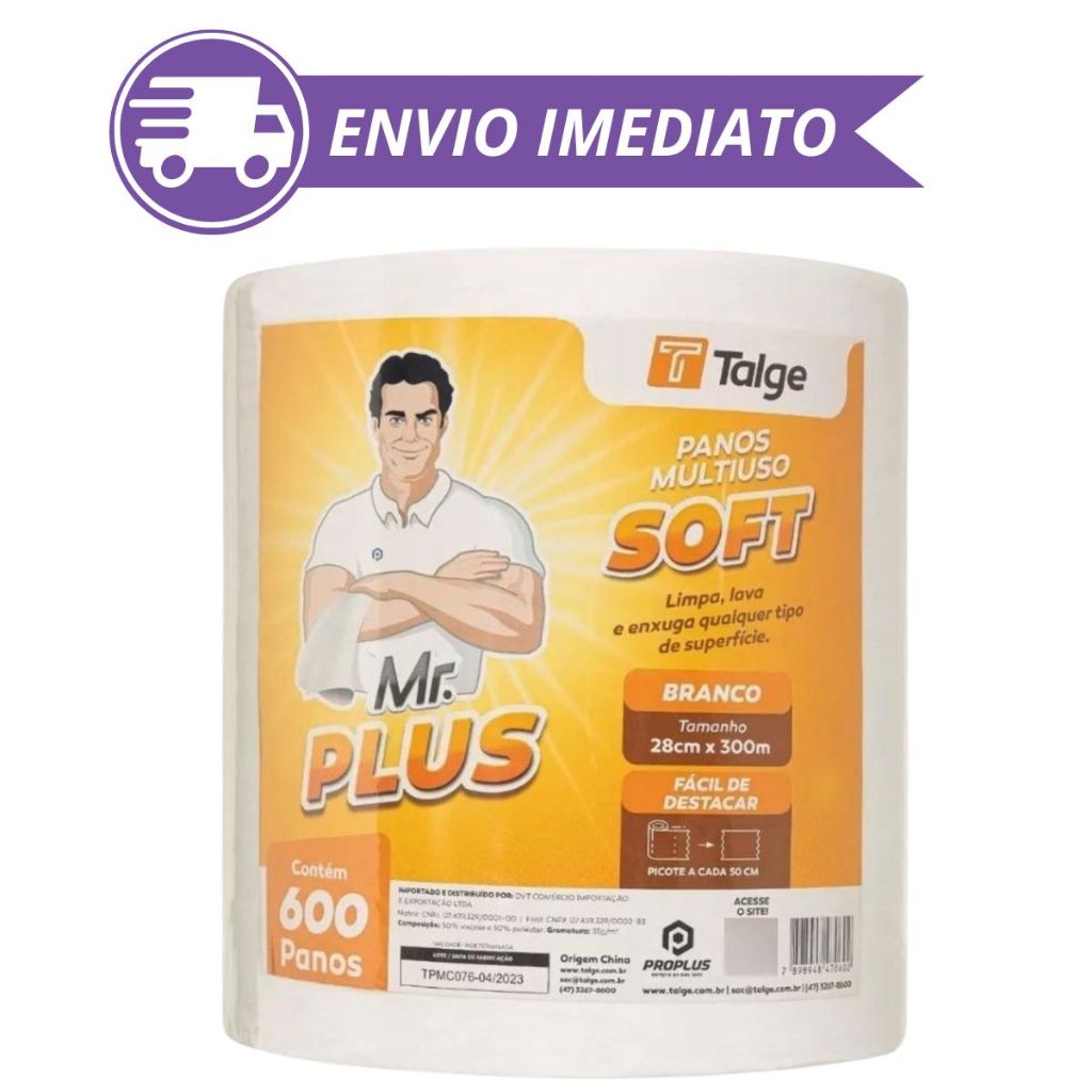 Pano Multiuso Limpeza 28cmx300m 600Unidades Talge Mr.Plus | Shopee Brasil